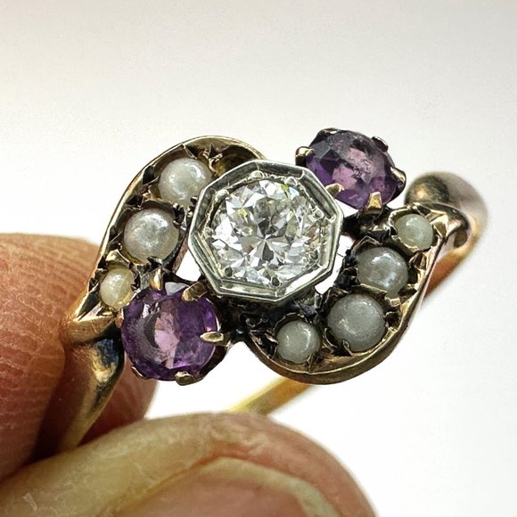 Jewelry | Art Deco 14kyg 22ct Hsi Euro Cut Diamond Natural Seed Pearl ...